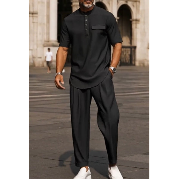 Men's Modern Casual Band Collar Two-Piece Set – lotorchid
